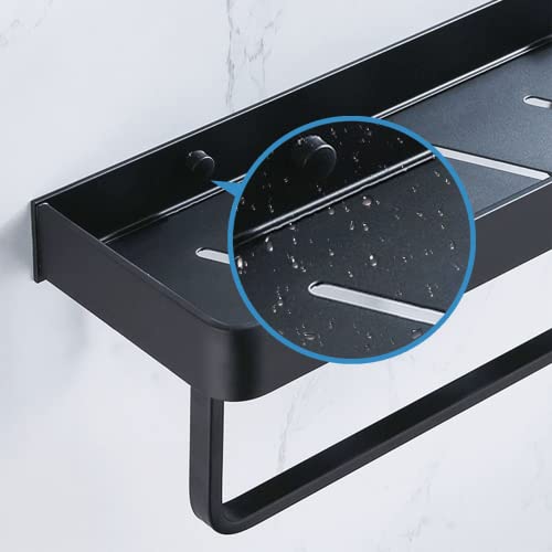 Fippkargo Bathroom Shelf with Towel Bar, Wall Mounted Shower Storage Organizer Holder Rack, Floating Shelf for Bathroom,Kitchen,Toilet 15.7" (Black)