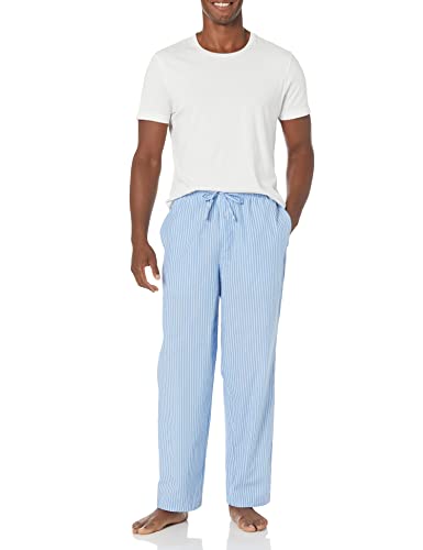 Amazon Essentials Men's Straight-Fit Woven Pajama Pant, Light Blue Stripe, X-Large
