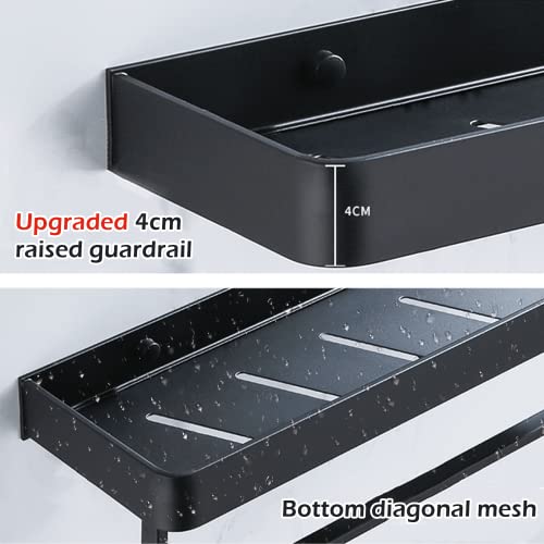 Fippkargo Bathroom Shelf with Towel Bar, Wall Mounted Shower Storage Organizer Holder Rack, Floating Shelf for Bathroom,Kitchen,Toilet 15.7" (Black)