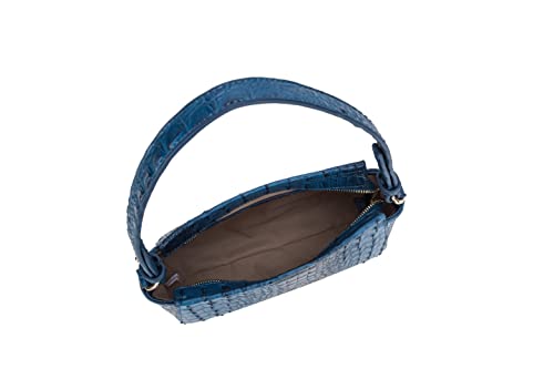 DIOPHY Shoulder Bag Women’s Vegan Leather Crocodile-Embossed Pattern Fashion Shoulder Bag Evening Bag (Navy)