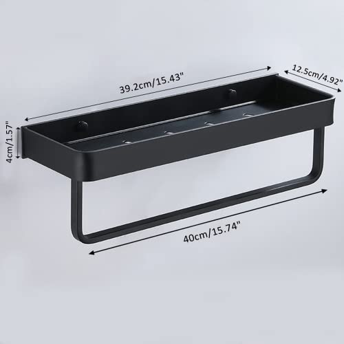 Fippkargo Bathroom Shelf with Towel Bar, Wall Mounted Shower Storage Organizer Holder Rack, Floating Shelf for Bathroom,Kitchen,Toilet 15.7" (Black)