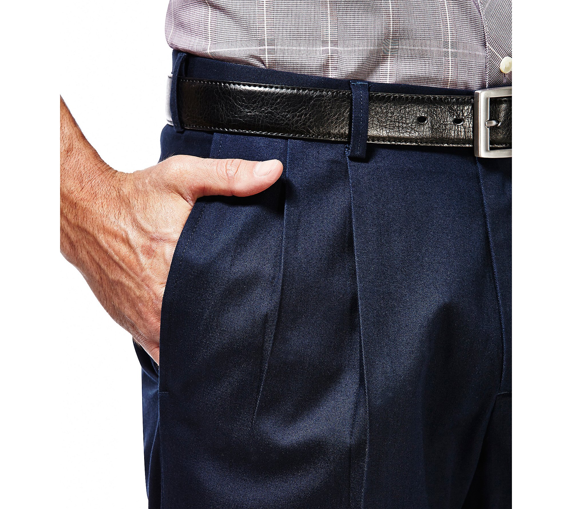 Haggar Men's Premium No Iron Khaki Classic Fit Pleat Front Casual Pant (Regular and Big & Tall Sizes), Dark Navy, 36W x 30L
