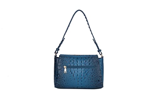 DIOPHY Shoulder Bag Women’s Vegan Leather Crocodile-Embossed Pattern Fashion Shoulder Bag Evening Bag (Navy)