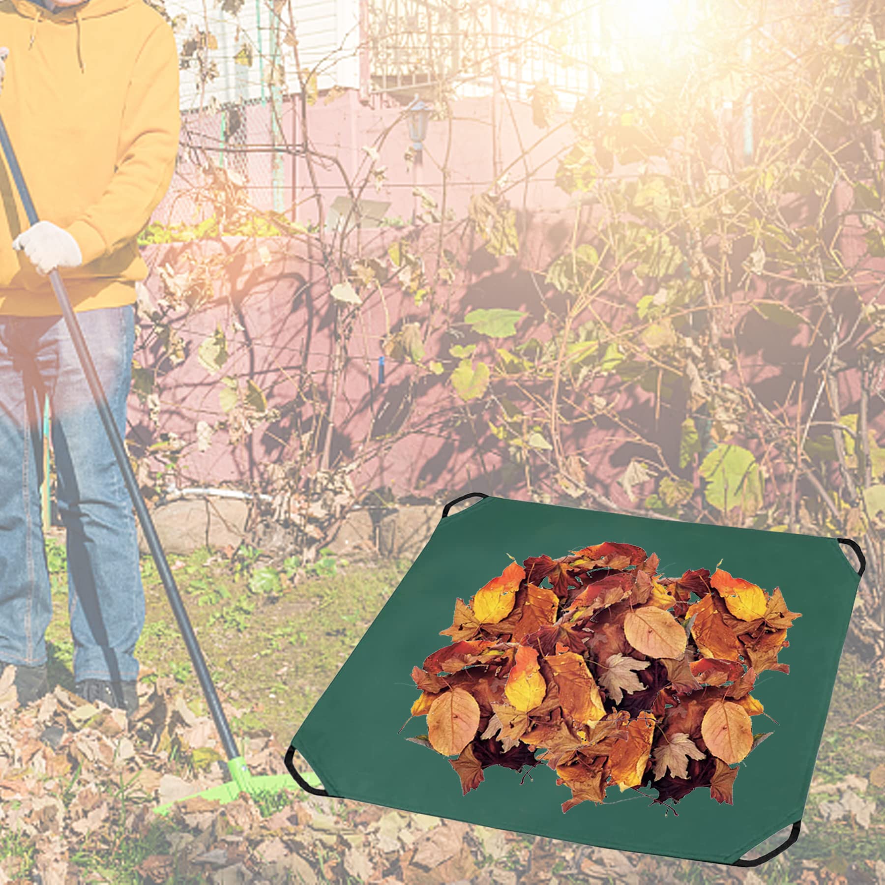 GROWORLD Leaf Tarp with 4 Handles Garden Waste Yard Tarps Extra Reinforced Corner Waterproof Reusable Durable Tarp Collector for Clean-Ups