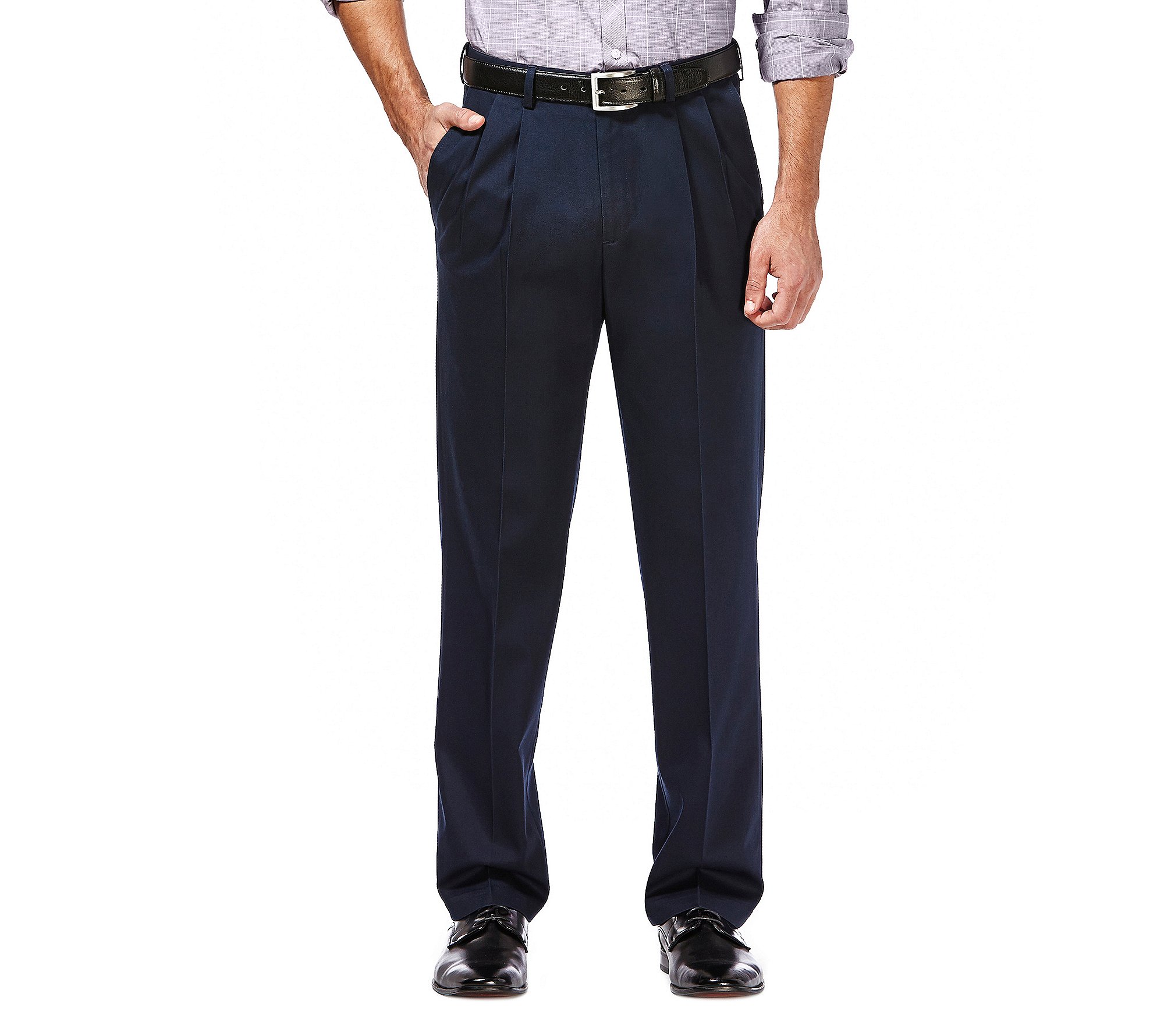 Haggar Men's Premium No Iron Khaki Classic Fit Pleat Front Casual Pant (Regular and Big & Tall Sizes), Dark Navy, 36W x 30L