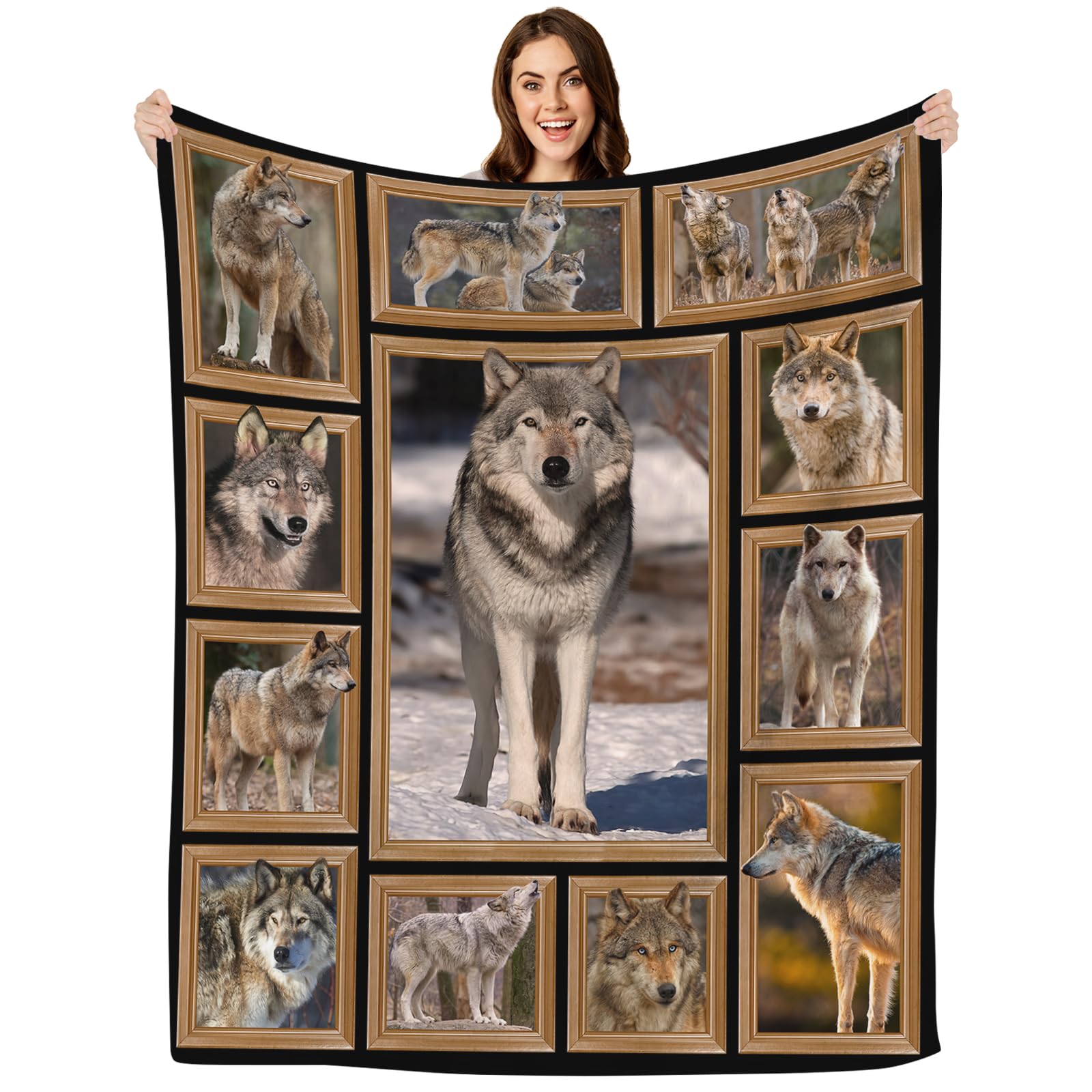 SKT T1 Wolf Blanket Funny Wolf Wolves Animal Throw Blankets for Men Women Kids, Brown Wolf Gifts for Christmas Birthday, Soft Comfy Warm Flannel Blankets for Sofa Bed Couch Camping Travel 60"x50"