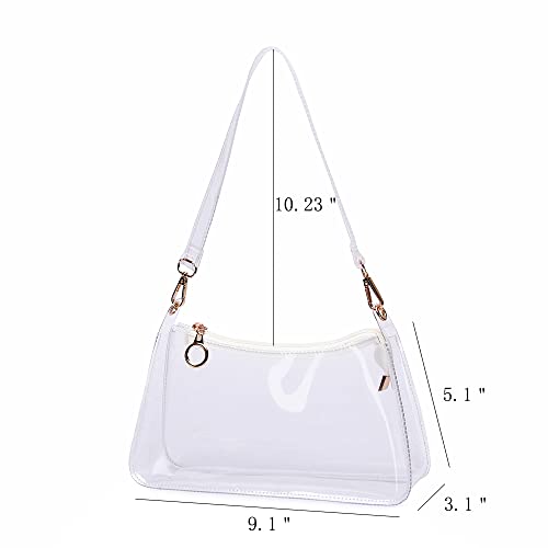 Clear Purses for Women Stadium, Cute Clear Purse Stadium Approved, Clear Shoulder Bag Small Clear Clutch Purse Hobo Bag with Zipper Closure (White)