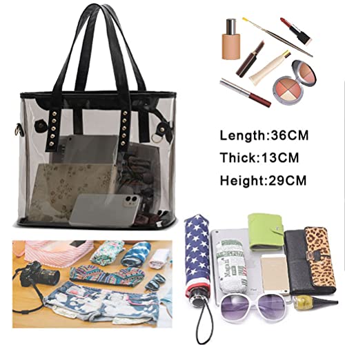 Arnosoar Clear Tote Bags Handbag Purse for Women Shoulder Beach Bag Set Large Transparent Black