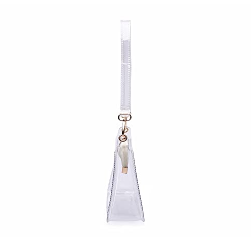 Clear Purses for Women Stadium, Cute Clear Purse Stadium Approved, Clear Shoulder Bag Small Clear Clutch Purse Hobo Bag with Zipper Closure (White)
