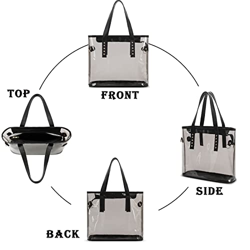 Arnosoar Clear Tote Bags Handbag Purse for Women Shoulder Beach Bag Set Large Transparent Black