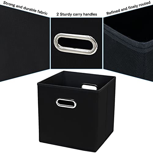 Yunkeeper Black Fabric Cubby Storage Bins,13x13x13 Inches ,Cube Organizer Bins Foldable Storage Bins with Dual Handles Fabric Organizer Bins and Basket Storage Box,Set of 3 ,Black
