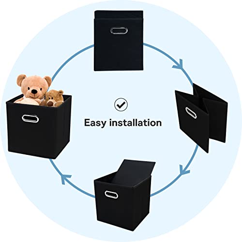 Yunkeeper Black Fabric Cubby Storage Bins,13x13x13 Inches ,Cube Organizer Bins Foldable Storage Bins with Dual Handles Fabric Organizer Bins and Basket Storage Box,Set of 3 ,Black