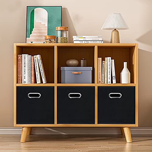 Yunkeeper Black Fabric Cubby Storage Bins,13x13x13 Inches ,Cube Organizer Bins Foldable Storage Bins with Dual Handles Fabric Organizer Bins and Basket Storage Box,Set of 3 ,Black