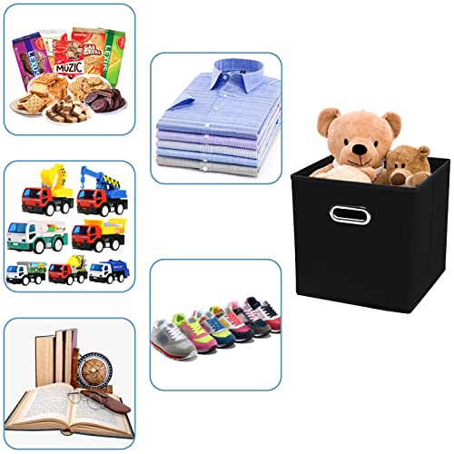 Yunkeeper Black Fabric Cubby Storage Bins,13x13x13 Inches ,Cube Organizer Bins Foldable Storage Bins with Dual Handles Fabric Organizer Bins and Basket Storage Box,Set of 3 ,Black