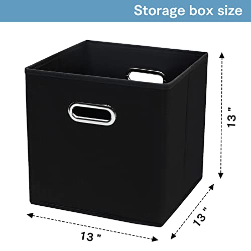 Yunkeeper Black Fabric Cubby Storage Bins,13x13x13 Inches ,Cube Organizer Bins Foldable Storage Bins with Dual Handles Fabric Organizer Bins and Basket Storage Box,Set of 3 ,Black