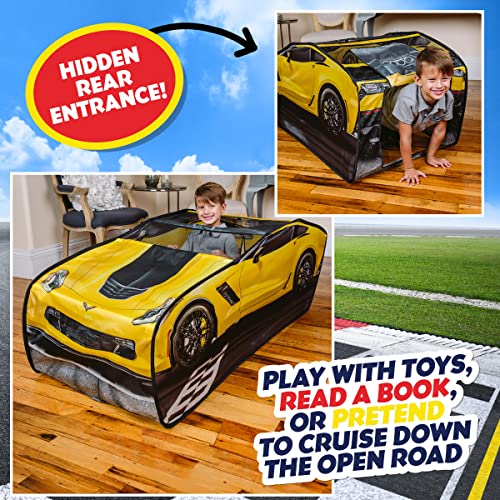 Chevy Corvette Pop Up Tent,Large Foldable Race Car Play Tent for Kids, Birthday Gift Boy, Yellow, 3+