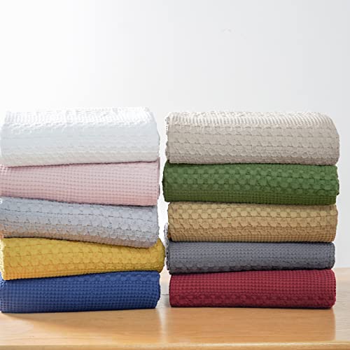 PHF 100% Cotton Waffle Weave Throw Blanket - Washed Soft Lightweight Blanket for All Season - Breathable and Skin-Friendly Blanket for Couch Bed Sofa 50"x60"- Light Khaki/Linen