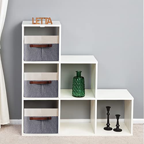 Storage Bins, Besmall Fabric StorageBasket for Organizing, 3 Pack Collapsible Storage Boxes, Foldable Storage Baskets with Handles Cubes for Home Bedroom Office (Grey and Beige)