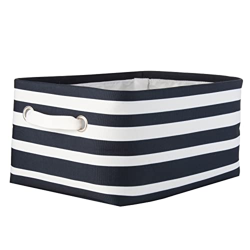 Hudson 43 Canvas Storage Basket Organizer | Fabric Rectangular Basket with Handles for Toys, Linen Closet, Clothes | Ideal Cube Storage Bin for Shelves, Black and White Striped