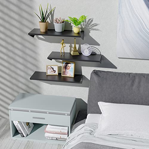 NiHome Black Floating Shelves for Wall Decor Industrial Wall Shelves for Storage Bedroom Hanging Bathroom Shelf Floating Bookshelf Set of 3