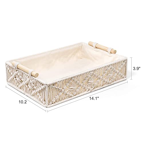 Mkono Macrame 2 pack Macrame Storage Baskets and Decorative Tray Boho Home Decor Basket for Bedroom Nursery Livingroom Dorm