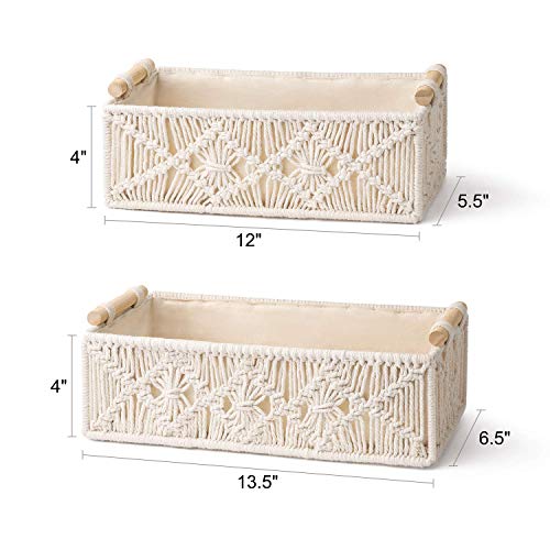 Mkono Macrame 2 pack Macrame Storage Baskets and Decorative Tray Boho Home Decor Basket for Bedroom Nursery Livingroom Dorm
