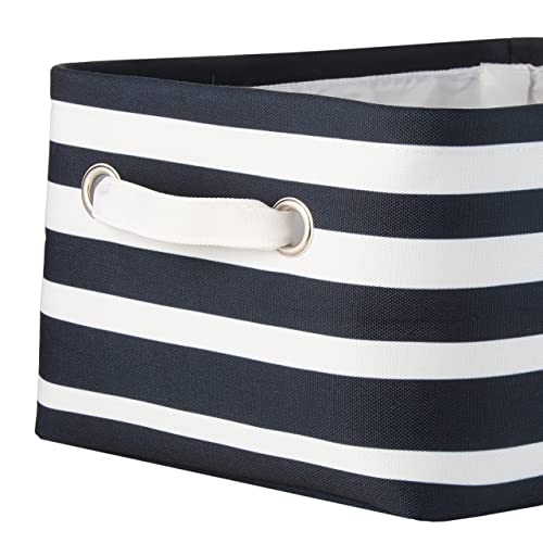 Hudson 43 Canvas Storage Basket Organizer | Fabric Rectangular Basket with Handles for Toys, Linen Closet, Clothes | Ideal Cube Storage Bin for Shelves, Black and White Striped