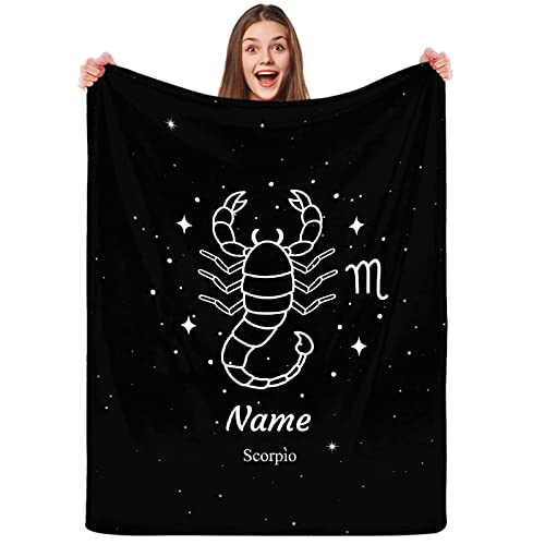 TERSTIN Custom Constellation Scorpio Blanket with Name Horoscope Zodiac Blankets, Birthday Souvenir Gifts Personalized Throw Blanket for Dad, Mom, Kids, Pets or Couples Extra Small 40"x30" for Pet
