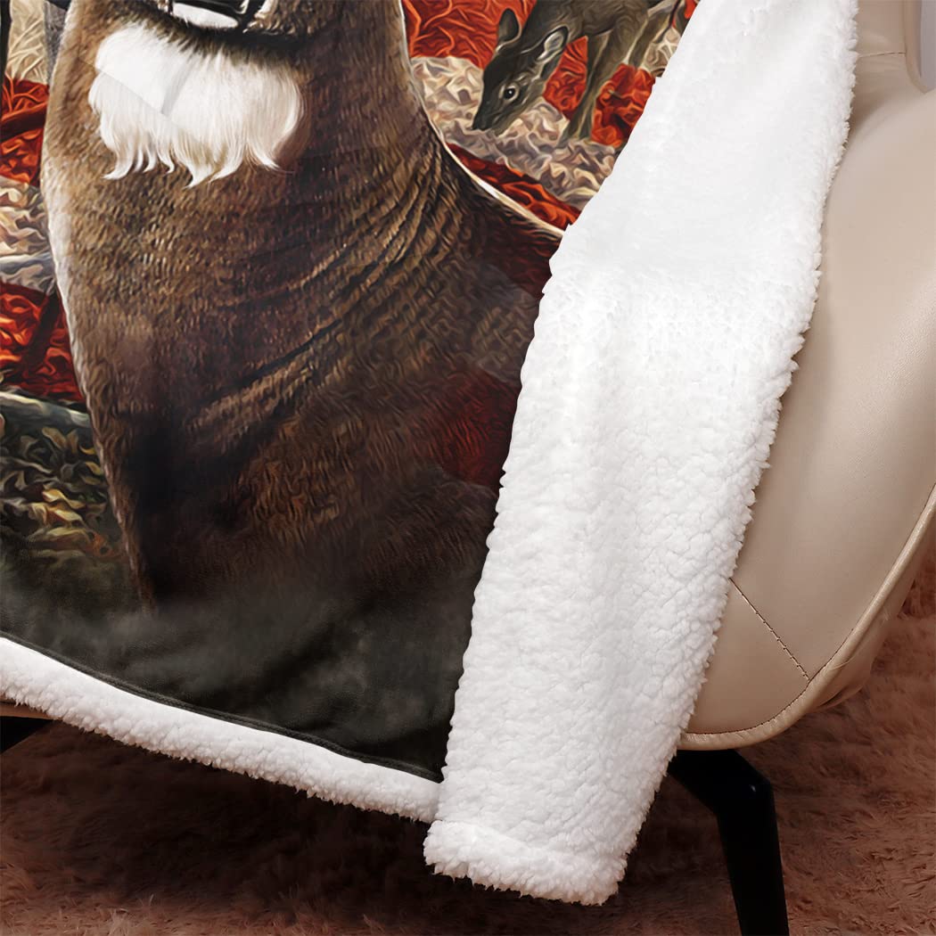 HommomH Deer Sherpa Blanket 50"x 60" American Flag Deer Blankets Super Soft Fuzzy Thick Warm Fleece Throw for Man Bed Couch