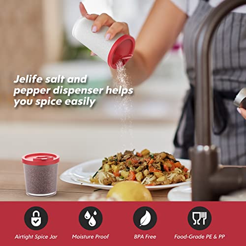 Salt and Pepper Shakers Set of 2 - Jelife 4.3oz Salt Shaker with Lid Medium Airtight Plastic Spice Jar, Moisture-Proof Spice Dispenser Set to go for Travel Camping Picnic Outdoors Kitchen Lunch Boxes