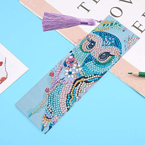 Diamond Painting Bookmarks 4 Sets Animal 5D Diamond Bookmarks with Unique Pendant Diamond Painting Kits for Kids Adults Beginners