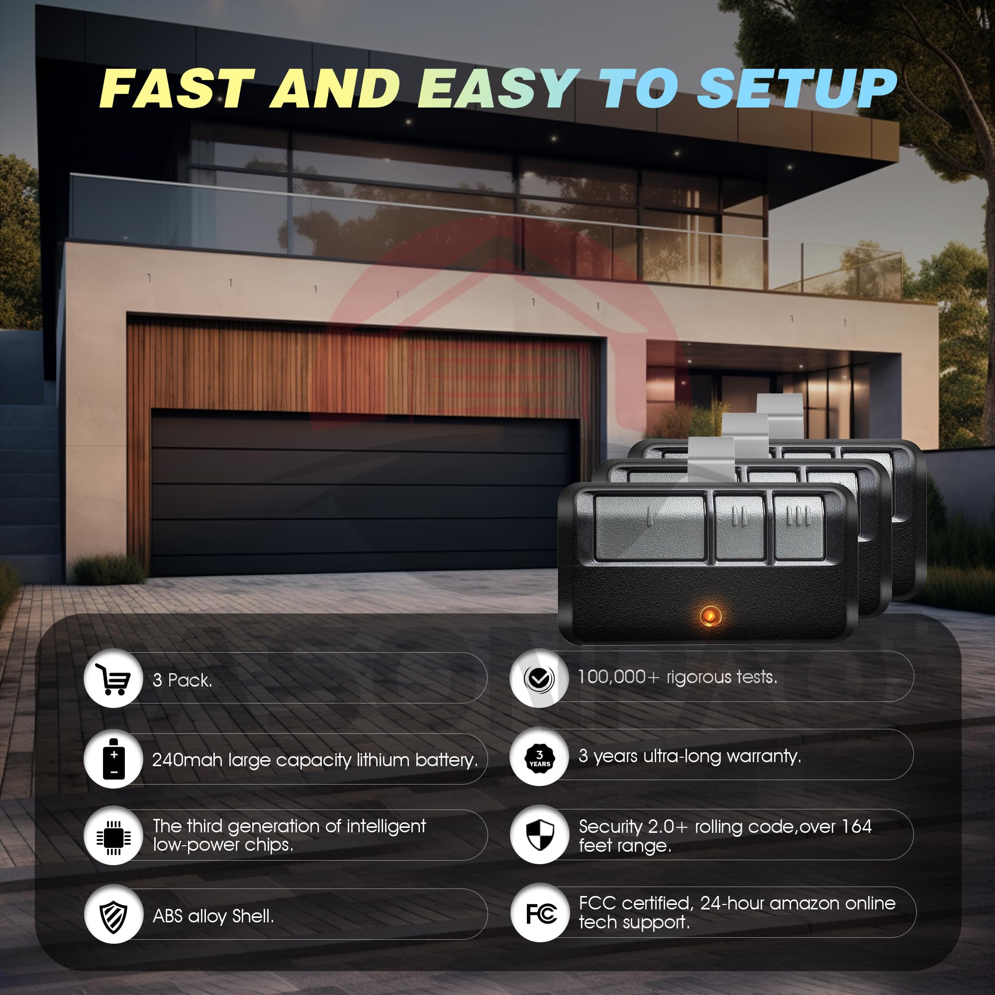 3 x 893LM 953ESTD LiftMaster Chamberlain Garage Door Opener Remote(Yellow Learn Button Security+ 2.0 myQ) 3-Year-Warranty Long-Lasting Lithium Battery Ultra-Long Range