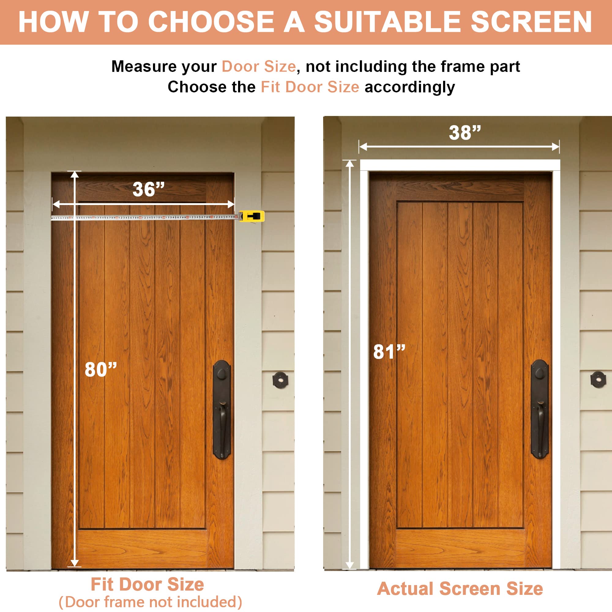 FIRGUNY Magnetic Screen Door Fits Door Size 36 x 80, Screen Size 38"x 81", Fiberglass Mesh Magnets for Doorway, Easy Install,White
