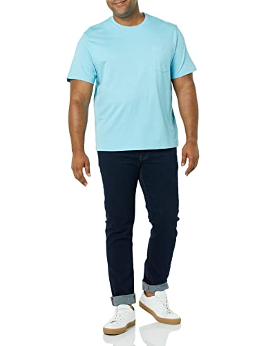 Amazon Essentials Mens T-Shirts, Regular-Fit, Short-Sleeve Crewneck Pocket, Pack of 2, Aqua Blue/Light Blue, Large