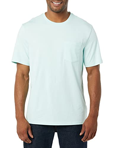Amazon Essentials Mens T-Shirts, Regular-Fit, Short-Sleeve Crewneck Pocket, Pack of 2, Aqua Blue/Light Blue, Large