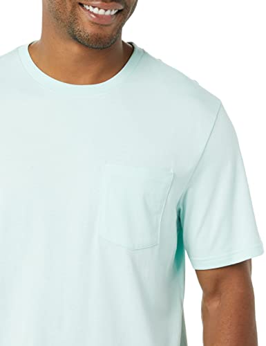 Amazon Essentials Mens T-Shirts, Regular-Fit, Short-Sleeve Crewneck Pocket, Pack of 2, Aqua Blue/Light Blue, Large