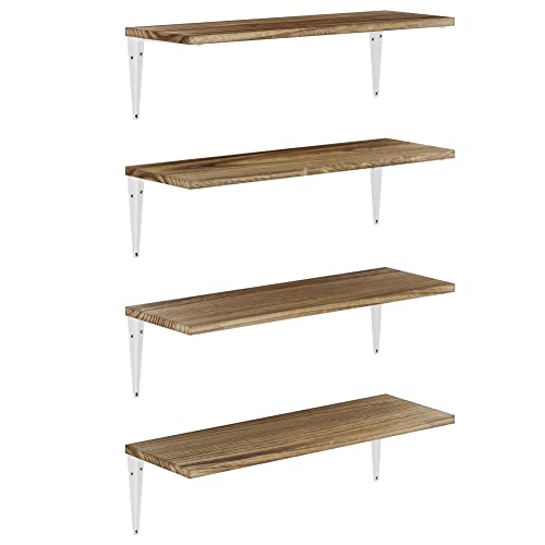 Wallniture Arras 24" Floating Shelves for Wall Storage, Wall Bookshelves Living Room Decor, Kitchen Organization, Office Decor, Wall Shelf Set of 4 White Bracket