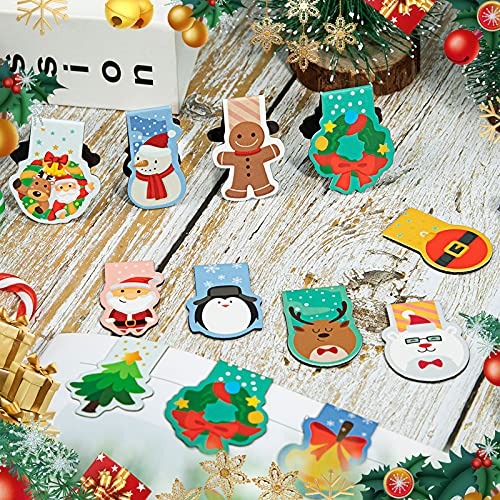 36 Pieces Christmas Magnetic Bookmarks Bulk Double Sided Page Marker Cute Santa Snowman Pattern Bookmarks Xmas Page Clips for Kids Winter Holiday School Gift