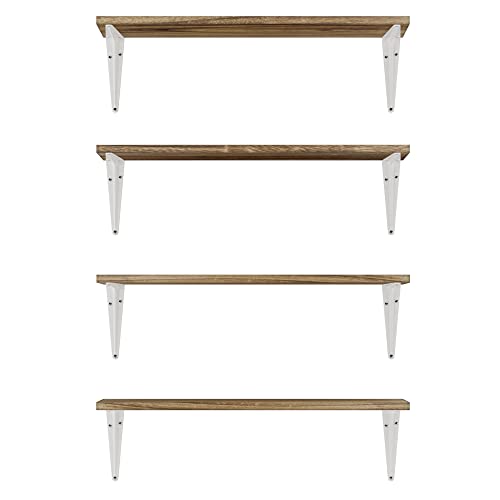 Wallniture Arras 24" Floating Shelves for Wall Storage, Wall Bookshelves Living Room Decor, Kitchen Organization, Office Decor, Wall Shelf Set of 4 White Bracket