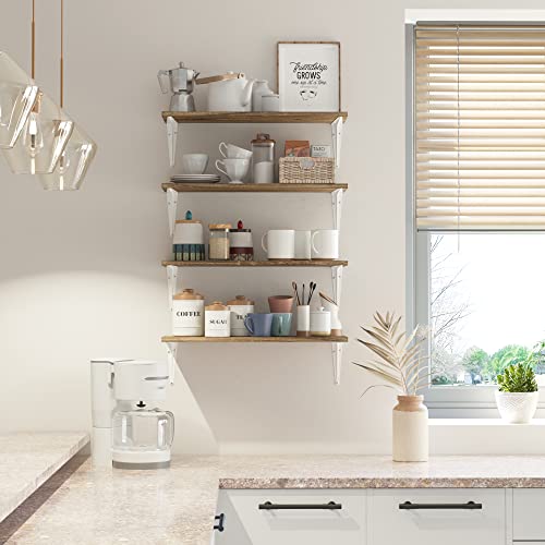 Wallniture Arras 24" Floating Shelves for Wall Storage, Wall Bookshelves Living Room Decor, Kitchen Organization, Office Decor, Wall Shelf Set of 4 White Bracket
