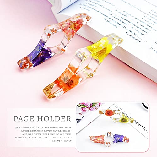 2 Pieces Dried Flower Resin Book Page Holder Transparent Thumb Ring Page Holder Handmade Personalized Flower Resin Holders Reading Bookmark Accessories for Reader Book Lovers
