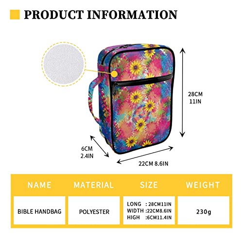 Coldinair Sunflower Tie Dye Print Bible Cover for Women,Book Carrying Bag Scripture Case Church Bag Bible Protective with Handle and Zippered Pocket,Bible Accessories
