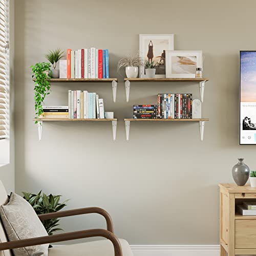 Wallniture Arras 24" Floating Shelves for Wall Storage, Wall Bookshelves Living Room Decor, Kitchen Organization, Office Decor, Wall Shelf Set of 4 White Bracket