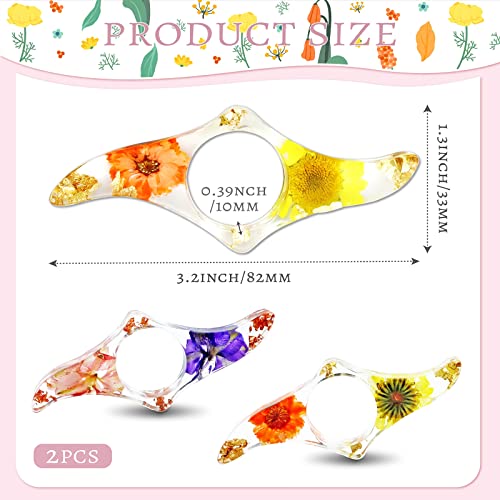 2 Pieces Dried Flower Resin Book Page Holder Transparent Thumb Ring Page Holder Handmade Personalized Flower Resin Holders Reading Bookmark Accessories for Reader Book Lovers