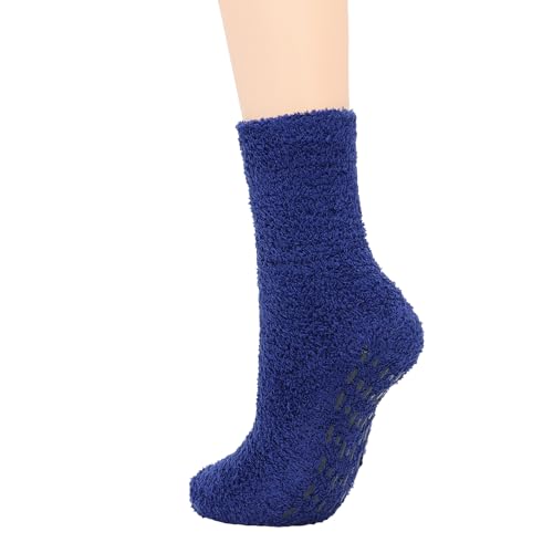 Zando Non Slip Fluffy Socks Warm Fuzzy Socks with Grip Slipper Socks for Men Winter Cozy Socks No Skid Cozy Socks for Men Slipper Socks Hospital Socks Warm Socks 3 A Blue One Size