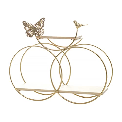 BESPORTBLE 1 Set Wrought Iron Wall Shelf Vintage Butterfly Floating Shelf Decorative Geometric Hanging Spice Rack for Bedroom Kitchen Bathroom Sofa Background Wall Decor Golden