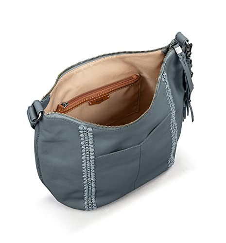 The Sak Sequoia Hobo Bag in Leather, Roomy Purse with Multi Use Design, Dusty Blue Crochet