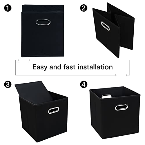 SEVENDOME Black Fabric Storage Bins,13 Inch Cube Organizer Bins,Fabric Organizer Bins Foldable Storage Bins Basket with Dual Handles and Storage Box,Set of 3,Black