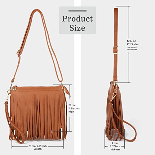 Fecialy Women Fringe Tassel Crossbody Bag Leather Shoulder Bag Clutch Purse Hobo Handbag with Wrist Strap Messenger bag