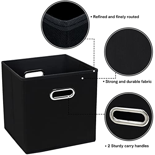 SEVENDOME Black Fabric Storage Bins,13 Inch Cube Organizer Bins,Fabric Organizer Bins Foldable Storage Bins Basket with Dual Handles and Storage Box,Set of 3,Black